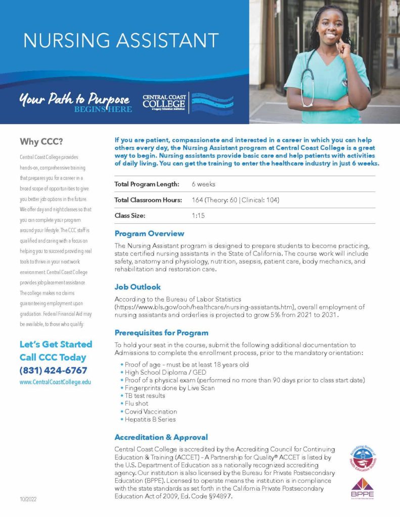 Nursing Assistant in Salinas, CA Central Coast College