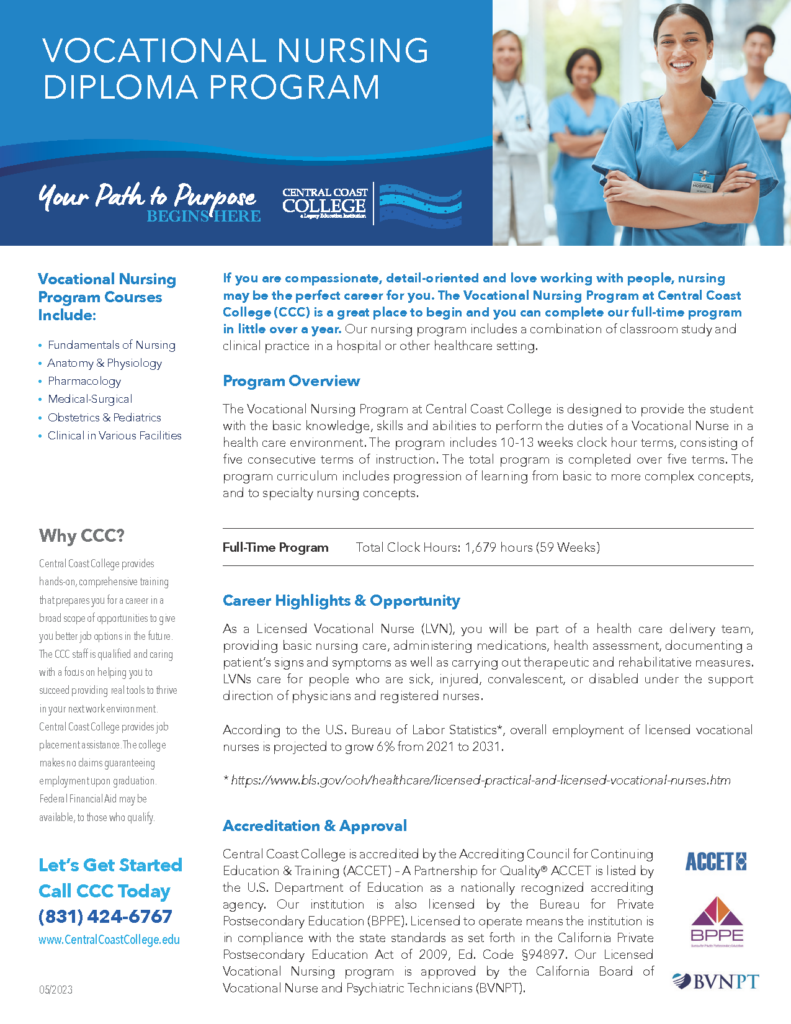 Vocational Nursing in Salinas, CA Central Coast College